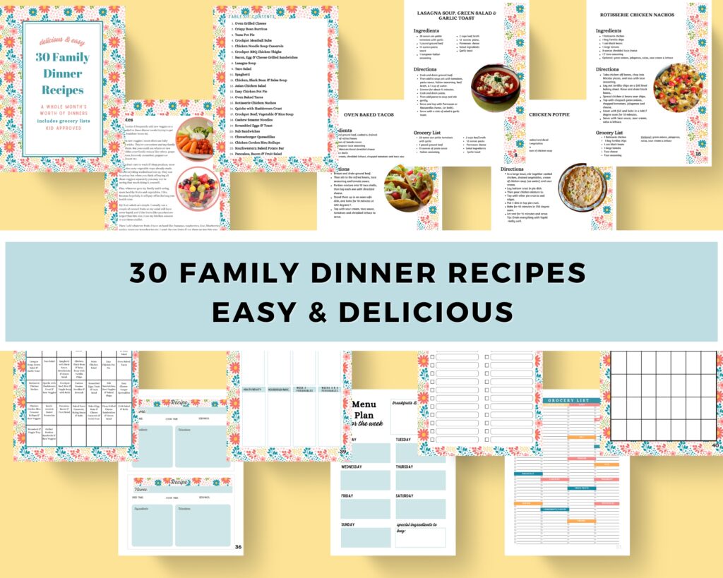 30 Family Dinner Ideas with Recipes and Grocery Lists (Floral Edition ...