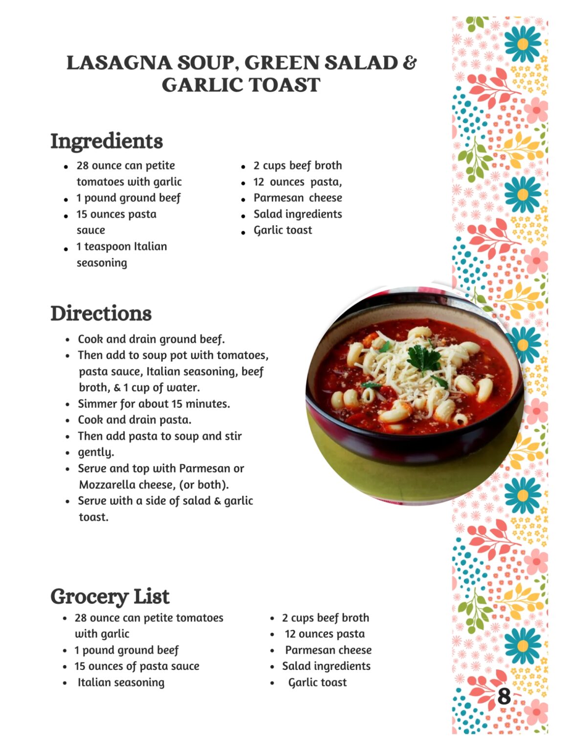 30 Family Dinner Ideas with Recipes and Grocery Lists (Floral Edition ...